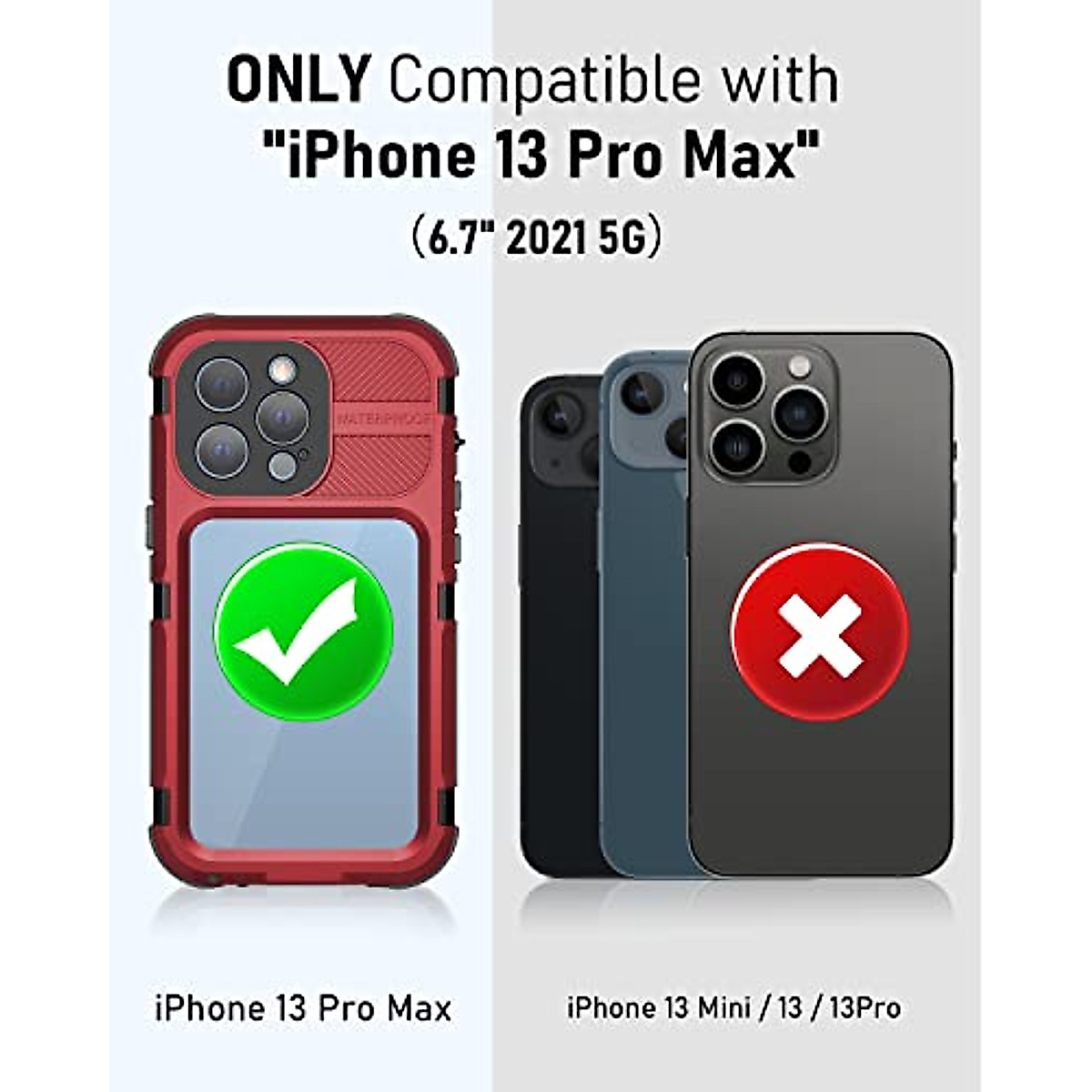 WIFORT iPhone 13 Pro Max Waterproof Metal Case - Built-in [Screen Protector][15FT Military Grade Shockproof][IP68 Water Proof], Full Body Aluminum Protective Dropproof Cover, 6.7" Red