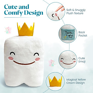 6" Tooth Fairy Pillow with Back Pocket - Soft Plush Stuffed Animal Toy for Kids, Boy or Girl - Squishable Holder