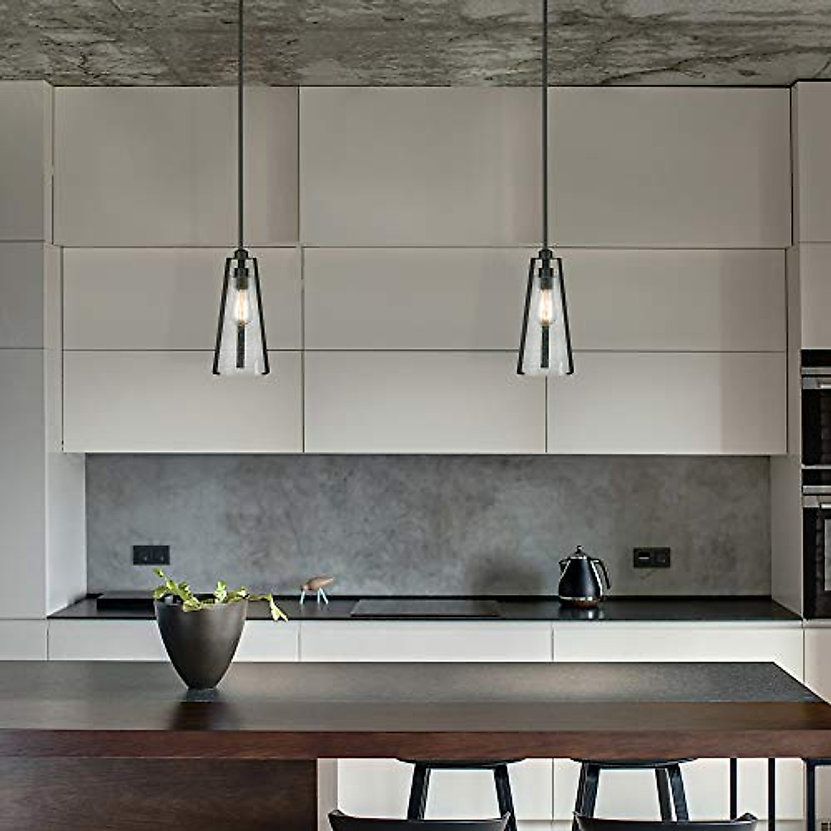 Globe Electric 60330 Sonny 1 Pendant Lighting, Dark Bronze, Seeded Glass Shade