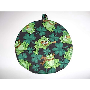 Pot Holders Heat Resistant St. Patrick’s Day Irish Frogs Potholders Handmade Double Insulated Quilted Hot Pads Trivets 9 inches Round