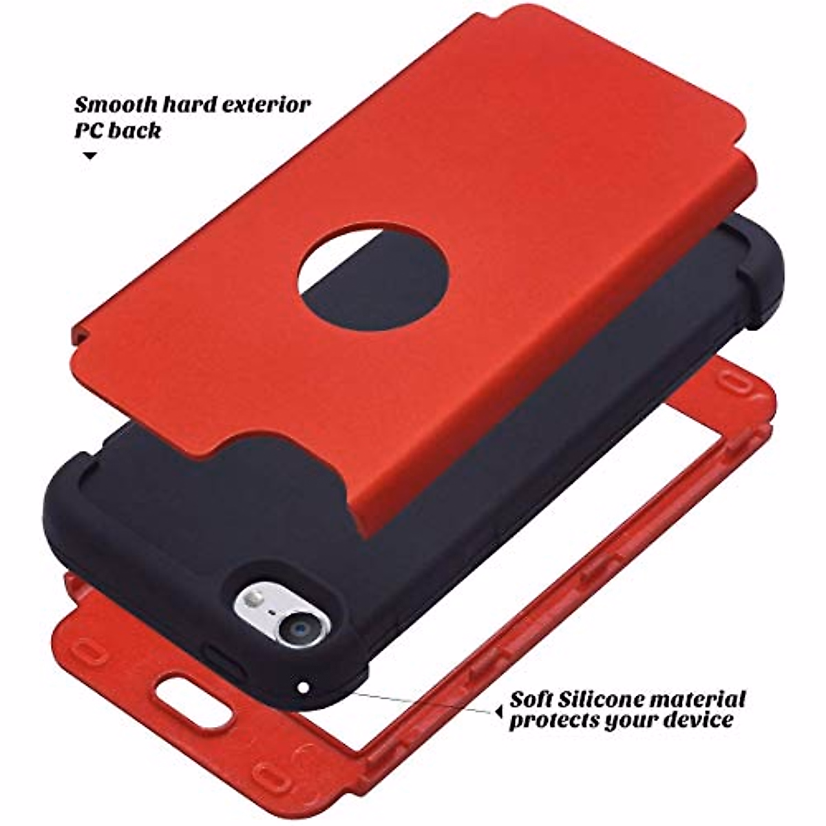 ULAK Compatible with iPod Touch 7/6/5 Case, Heavy Duty High Impact Shockproof Protective Cover for Apple iTouch 5th/6th/7th Generation (Latest Model), Red+Black
