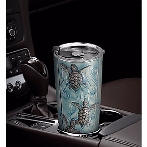 20oz Printed Ceramic Sea Turtle Tumbler, Beach, Ocean Gifts for Turtle Lovers, Coffee Thermos for Women, Men, Stainless Steel Double Wall Vacuum Insulated Coffee Mug, Travel Cup with Lid