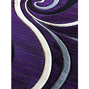 Contempo Modern Round Area Rug Swirl Purple Grey & Black Design 344 (7 feet 3 inches X7 feet 3 inches Round)