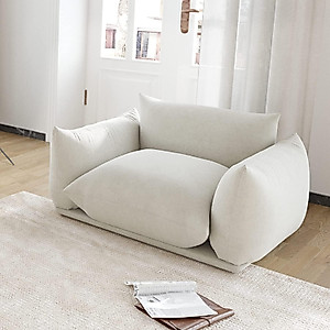 JACH Mid-Century Modern Comfy Sofa Couch with Thick Cushion, Chenille Single Accent Chair Deep Seat Couches, 50" Plush Sofas Furniture for Small Spaces Living Room Bedroom Office Apartment, White