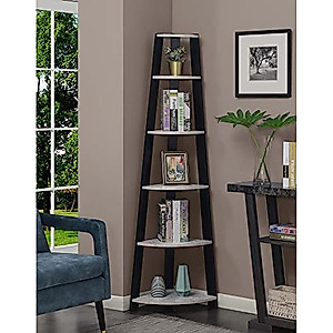 Convenience Concepts Newport 5-Tier Corner Bookcase, Faux Cement/Black