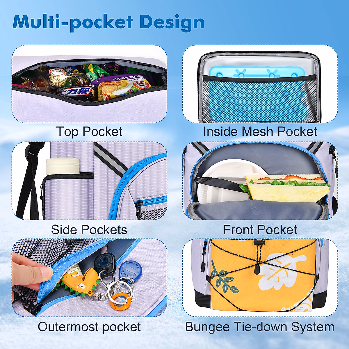 Backpack Cooler for 40 Cans, Leakproof Cooler Backpack Insulated Waterproof with 3 Ice Packs Insulated Soft Coolers for Beach Hiking Camping Fishing Picnic - Light Purple