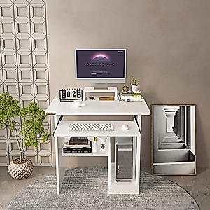 ALISENED Home Office Computer Desk with Monitor Stand Keyboard Tray, 29.5 Inch Study Writing Desk Small PC Laptop Table with Storage Shelves, Modern Workstation for Small Spaces Save Space