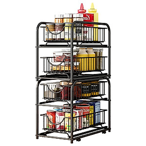 AIYAKA under sink storage 2 Tier Stackable Sliding Basket Organizer Drawer For Kitchen And Bathroom/Cabinet Drawers,2-piece,black