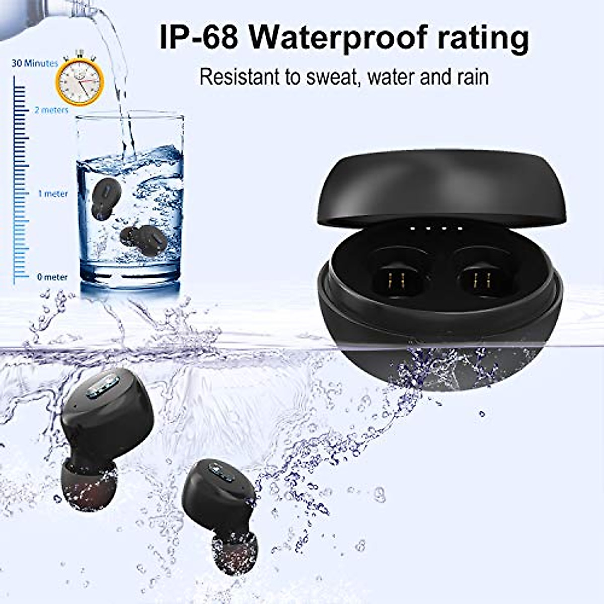 Alead TX8 Bluetooth 5.0 True Wireless Earbuds (TWS) with Wireless Charging case, IP68 Waterproof, HiFi Sound, deep bass, auto Pairing, 5H Playtime, Built-in mic, Bluetooth in-Ear Earbuds for Sports