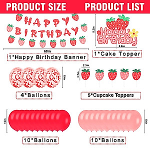 Strawberry Birthday Party Decoration Set Strawberry Happy Birthday Banner Strawberry Cake Toppers, Strawberry Balloons for Little Cutie Baby Shower Girls Party Decor Strawberry Themed Party Supplies