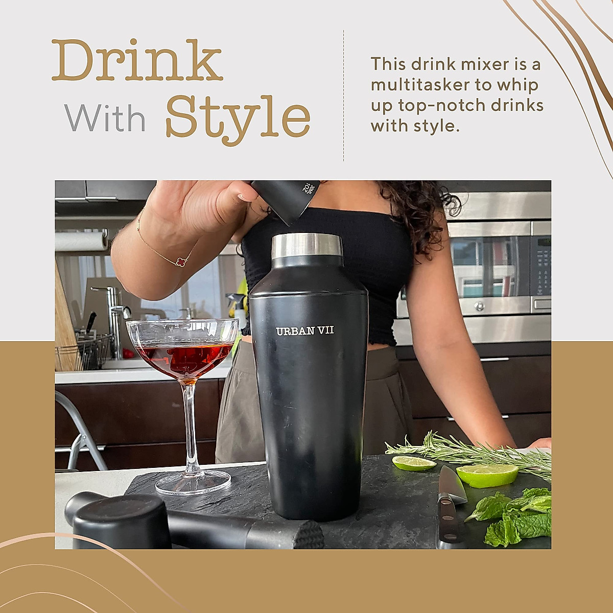 URBAN VII Cocktail Shaker Set & Bartender Kit with Bamboo Stand, 12-Piece Bartending Kit for Bar Cart and Home Bar, Mixology Bartender Kit & Cocktail Set, Matte Black