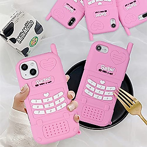 Danzel Silicone Case for iPhone 14 Plus 6.7",3D Pink Cute Cartoon Cover,Kawaii Soft Retro Funny Case,Shockproof Classic Phone Case for Girls Women