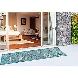 Liora Manne Shells Aqua Indoor Outdoor Area Rug, 1'11" x 7'6"