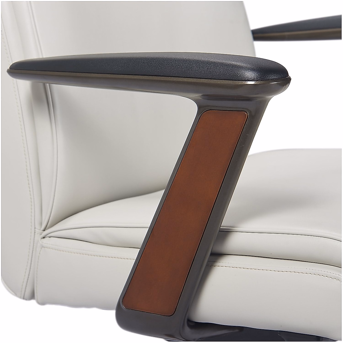 La-Z-Boy Dawson Modern Executive Office, Adjustable High Back Ergonomic Computer Chair with Lumbar Support, White Bonded Leather with Wood Inlay