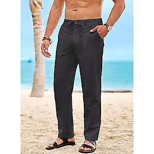 JMIERR Mens Casual Linen Pants Loose Fit Lightweight Elastic Drawstring Trousers Summer Beach Yoga Pant US 38(XL) Dark Grey