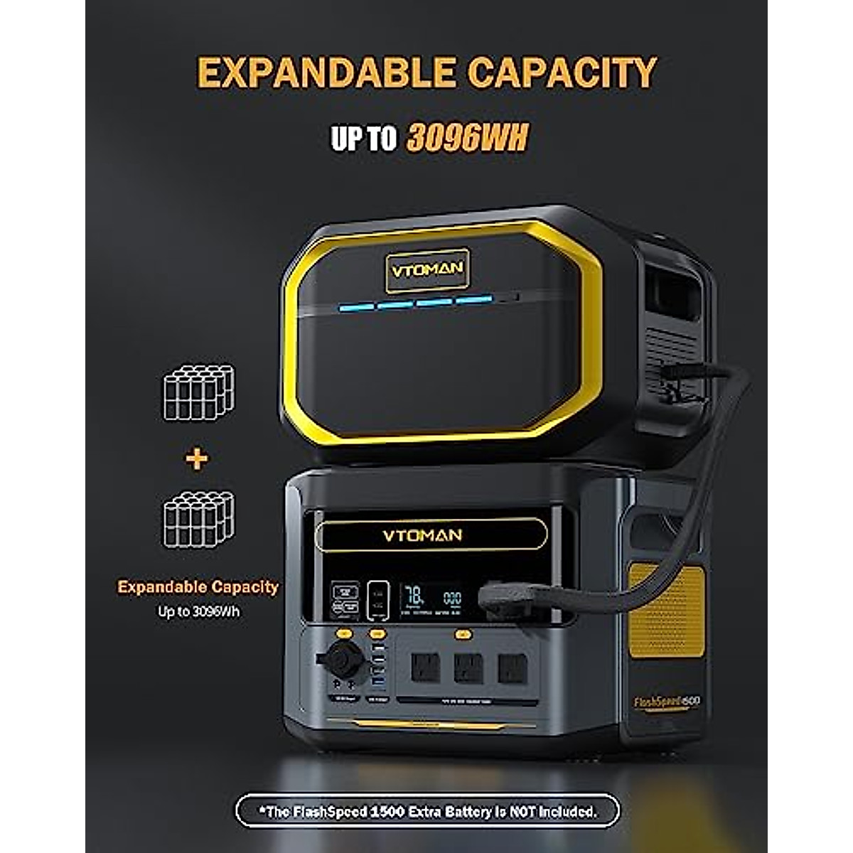 VTOMAN FlashSpeed 1500 Power Station 1548Wh Solar Generator 1500W(3000W Peak) Backup LFP Battery Expandable To 3096Wh Recharge 0-100% Within 1 Hour For Electric Backup Blackout Emergency