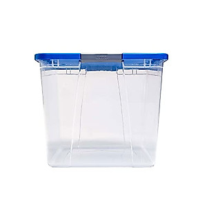HOMZ 64 Quart Secured Seal Latch Extra Large Single Clear Stackable Storage Container Tote with Blue Lid for Home, Garage, or Basement (2 Pack)