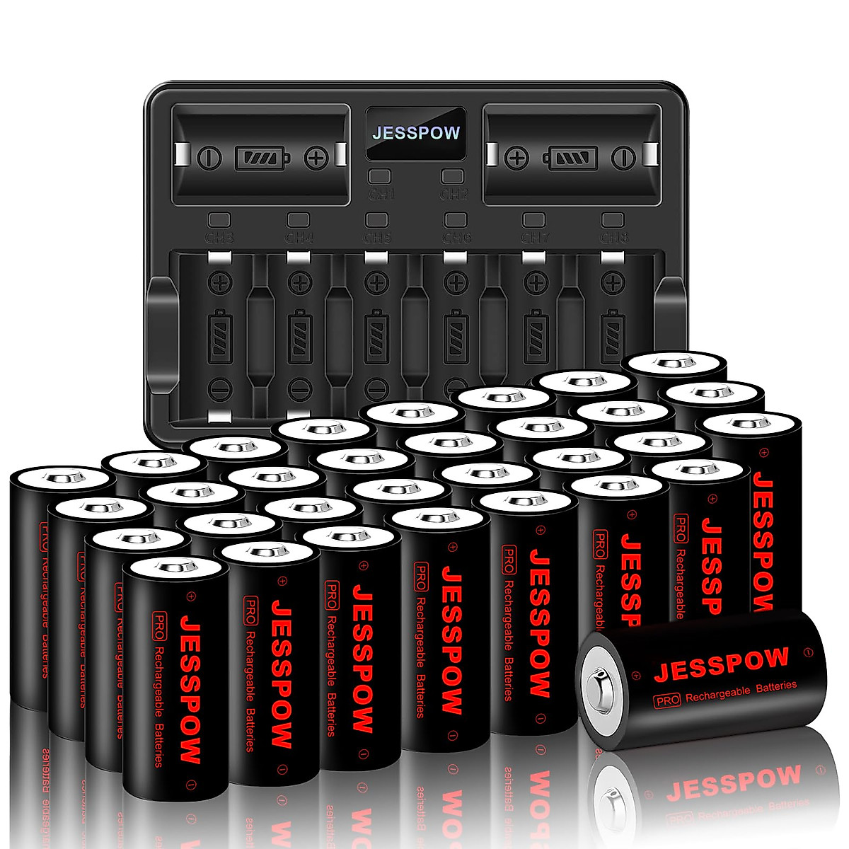 JESSPOW CR123A Rechargeable Batteries for Arlo, Rechargeable Batteries 32 Pack with Charger Compatible with Arlo Security Cameras (VMK3200/VMC3030/VMS3330/3430/3530/) and Flashlight and More