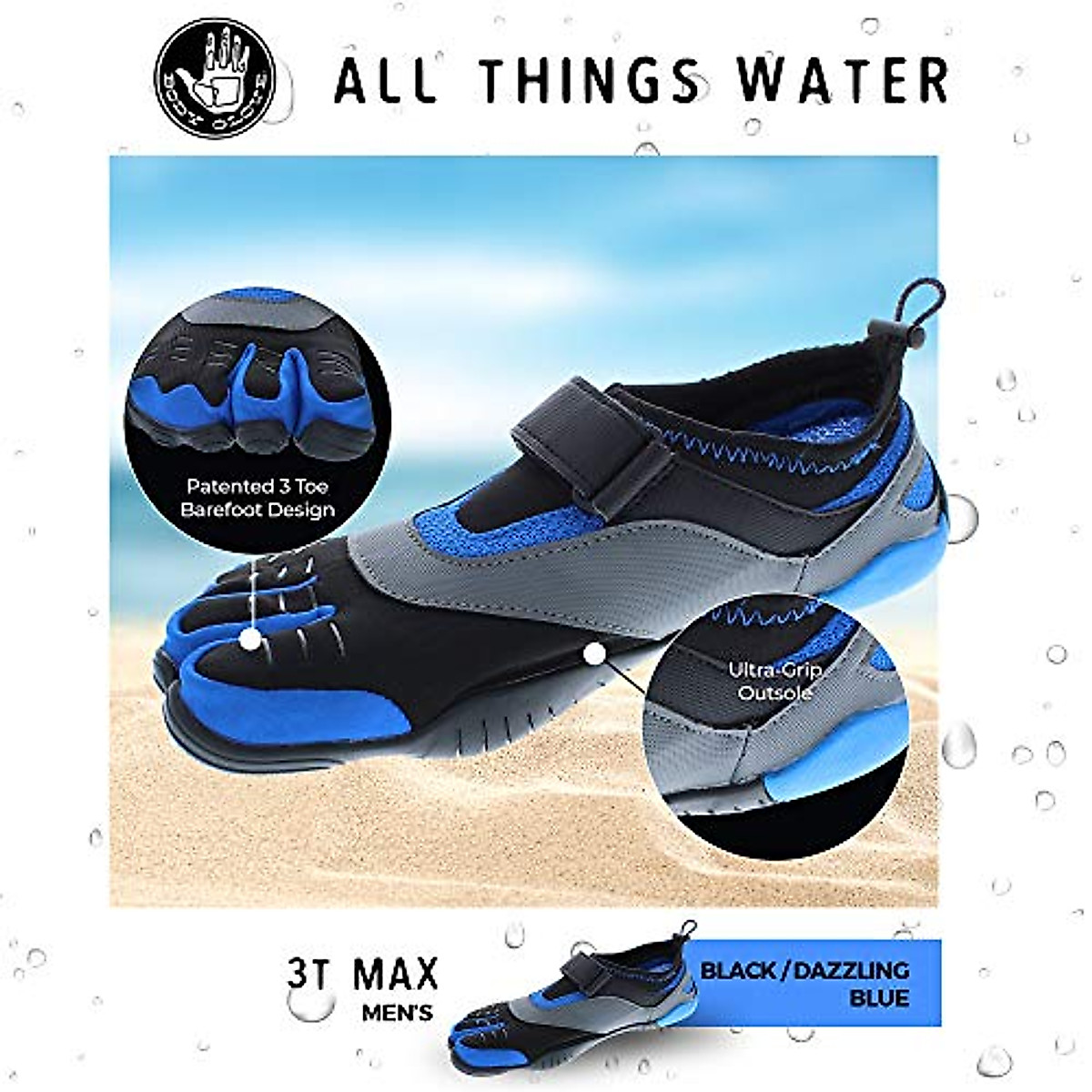 Body Glove Men's 3T Barefoot Max Water Shoe, Black/Dazzling Blue, 10