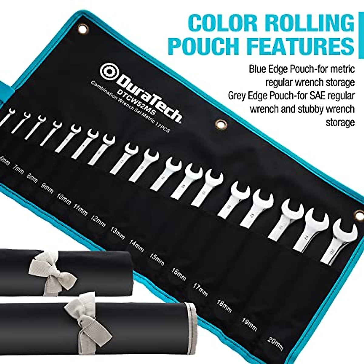 DURATECH 52-Piece Combination Wrench Set, 32PCS Combo Wrench Set & 20PCS Stubby Wrench Set, SAE & Metric, CR-V Steel, with Rolling Pouch