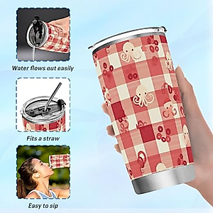sanluoli animal sea Cute Peach Plaid Stainless Steel insulated cup Leak-proof Lid and Straw travel mugs for gym simply insulated tumbler 20 OZ
