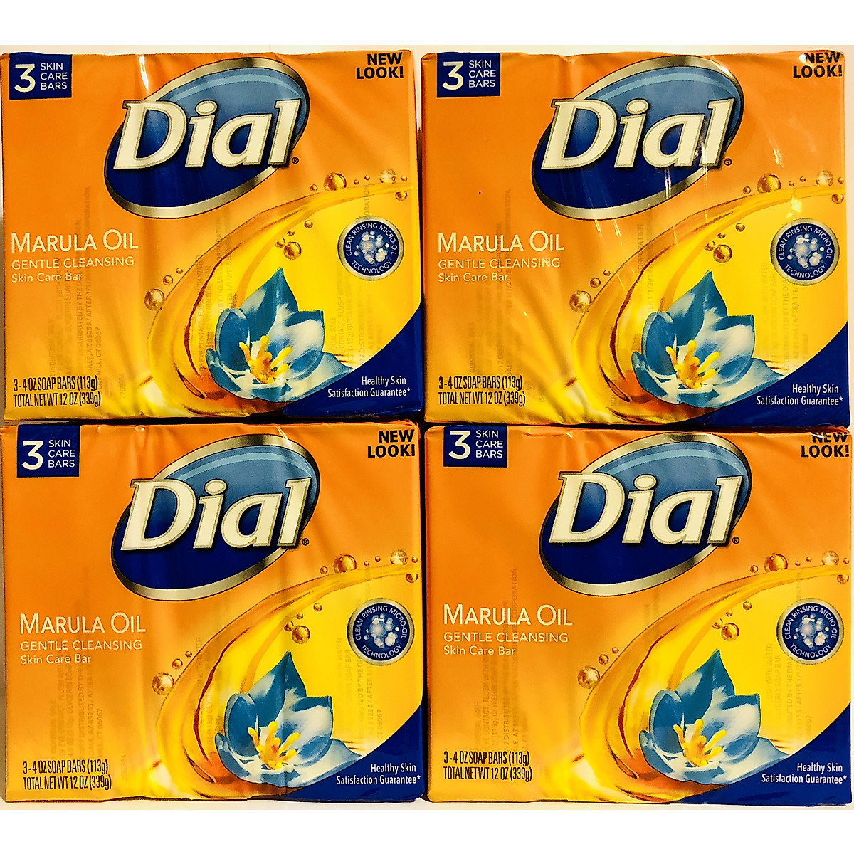 Dial Skin Care Bar - Marula Oil - Gentle Cleansing - 4 OZ (113 g) Per Bar - 3 Count Bars Per Package - Pack of 4 Packages