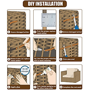 Laphivieh 120 Ft Wicker Repair Kit, Plastic Wicker Repair Supplies, Mixed Dark Brown, Synthetic Rattan Replacement Material for Patio Wicker Furniture Sofa Chair Repair