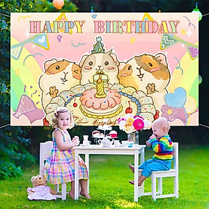 Guinea Pig Theme Birthday Backdrop Party Backdrop Decoration Supplies Guinea Pig Birthday Party Banner Baby Shower Kids Children Photography Background Photo Woodland Green Grass Decor 5x3FT
