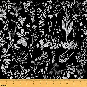 Feelyou Floarl Upholstery Fabric by The Yard, Farmhouse Flowers Pattern Reupholstery Fabric for Chairs, Garden Floral Botanical Decorative Waterproof Outdoor Fabric, 3 Yards, Black White