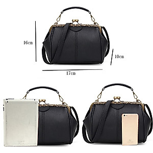 Arnosoar Vintage Kiss lock Handbag Women Purses Solid PU Leather Top-Handle Bag Indigo-blue