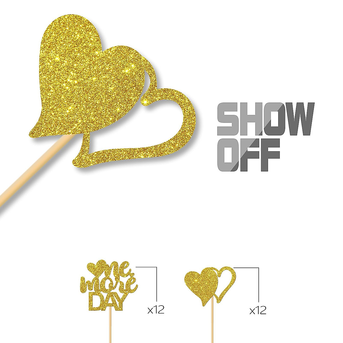 MonMon & Craft One More Day Cupcake Toppers/Wedding Rehearsal/Wedding Engagement Mr & Mrs Party Cupcake Dessert Decorations - Bridal Shower Cupcake Toppers Glitter 24 Pcs