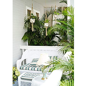 Mkono Macrame Plant Hangers, 3 Different Sizes Indoor Hanging Planters Basket Decorative Flower Pots Holder Stand Boho Home Decor, Brown