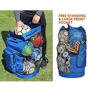 Fitdom Heavy Duty XL Soccer Mesh Equipment Ball Bag w/Adjustable Shoulder Strap Design for Coach. with an Over-Sized Front Pocket for Sporting Accessories. Best for All Outdoor & Water Gears