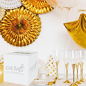 sunepany White Card Box Graduation Card Box Silver Card Box with Slot Card Box for Party Birthday Baby and Bridal Shower Funeral, Wedding Card Boxes for Reception Wedding Envelope Box