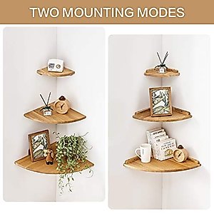 Corner Shelf, 16inch Oak Solid Wood Floating Shelf Display Shelf Round Edging Wall Mount Speaker Shelf Display Rack Organizer
