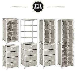 mDesign Vertical Fabric and Metal Standing Shoe Tower Rack & Organizer - 10-Tier Shoe Stand - Holds 20 Pairs of Mens, Womens and Kids Shoes, Easy Assembly - Closet Organization - Linen
