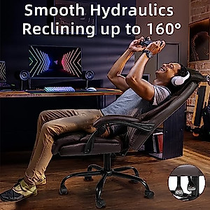 Ollega Executive Office Chair, OL930 Big and Tall Office Chair 400lbs with 160° Adjustable Backrest, High Back Heavy Duty Leather Home Office Desk Chair, Ergonomic Managerial Task Chairs Brown