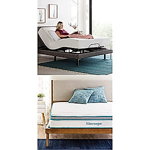 Linenspa Adjustable Bed Base-Motorized Head and Foot Incline 8 Inch Memory Foam and Innerspring Hybrid Medium-Firm Feel Mattress, Full