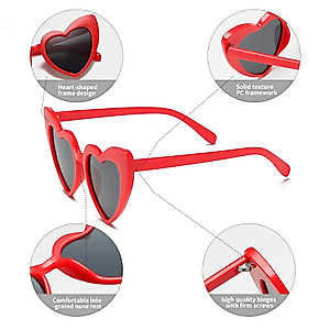 YOSHYA Clout Goggle Heart Sunglasses Vintage Cat Eye Mod Style Retro Kurt Cobain Glasses (Red Grey)
