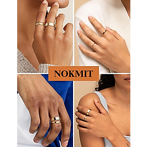 NOKMIT 1mm 3mm 5mm 14K Gold Filled Rings Set for Women Dainty Cute Stacking Stackable Thumb Pinky Bands Non Tarnish Comfort Fit Size 5 to 10 (7)