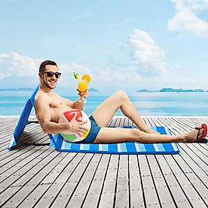 LOTTAFUN Portable Beach Chair with Back Support, Folding Beach Lounge Chair for Adults Adjustable Beach Mat Lightweight Tanning Chair for Outdoor Sand Camping Sunbathing