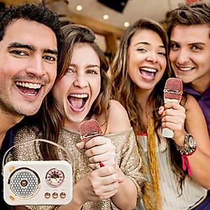 Portable Bluetooth Speaker with Microphone Set,Retro Bluetooth Speaker with Home Karaoke Machine,Portable Handheld Karaoke Mics Speaker Machine for Kids and Adults Home Party Birthday(White)