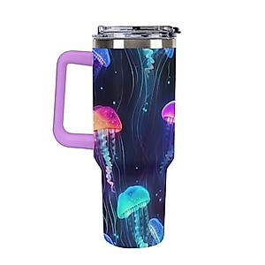 Jellyfish 40 Oz Car Cup Stainless Steel Travel Mug Leak-Proof Insulated Tumbler with Handle Violet-style