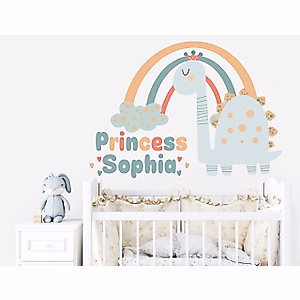 Dinosaur Wall Stickers Customizable - Dinosaur Baby Girl Nursery Decor - Baby Name Wall Decor - Baby Girl Room Decor for Nursery - Dinosaur Decals - Safari Stickers - Dinosaur Wall Decal Decor