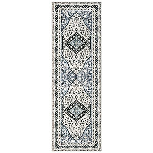 Beeiva Persian Washable Hallway Runner Rug, 2x6 Blue Vintage Floral Bathroom Kitchen Runner Rugs with Rubber Backing, Boho Runner Rug for Hallways Bedroom Entryway Laundry Room