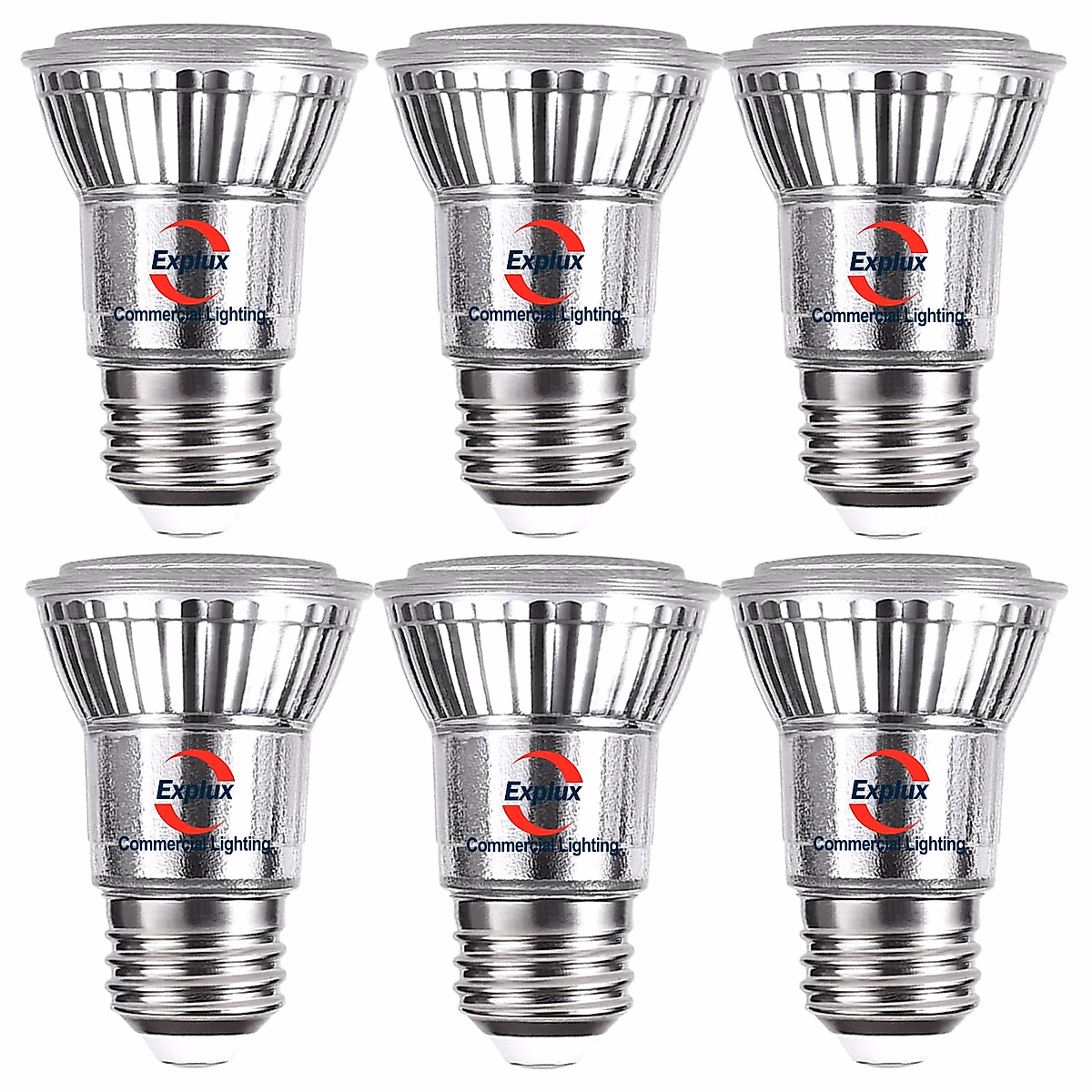 Explux LED PAR16 Long Neck Spotlight Bulbs, Dimmable, 60W Equivalent 500 Lumens, Classic Full Glass, 2700K Soft White, 6-Pack