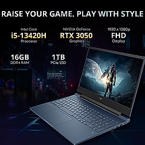 HP Victus Gaming Laptop, 15.6'' FHD 144Hz IPS Display, Intel Core i5-13420H, NVIDIA GeForce RTX 3050, 16GB RAM, 1TB PCIe SSD, Backlit Keyboard, Wi-Fi 6, HD Camera, Win 11 Pro, Blue, 32GB USB Card