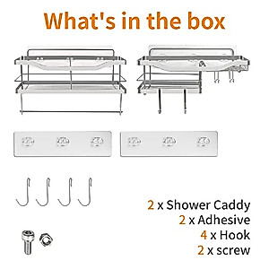 centsrii 2Pk Shower Shelf, Shower Organizer, with Soap Dish and Hooks, Adhesive Shelf, Washroom Organizer, Shower Shelves, Rust Proof, No Drill (304 Stainless Steel)