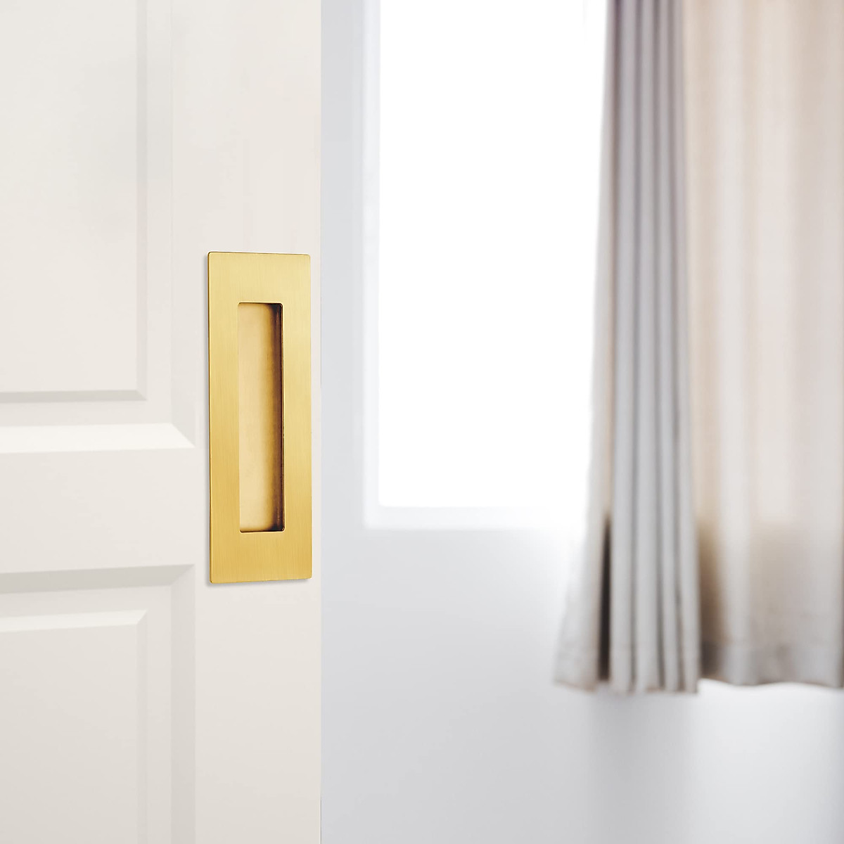 Malimali 6 Inch Recessed Finger Flush Pulls for Pocket Door Closet Door, Sliding Barn Door Handle, Brushed Gold Stainless Steel Rectangular Door Pulls Hardware(2 Pack)