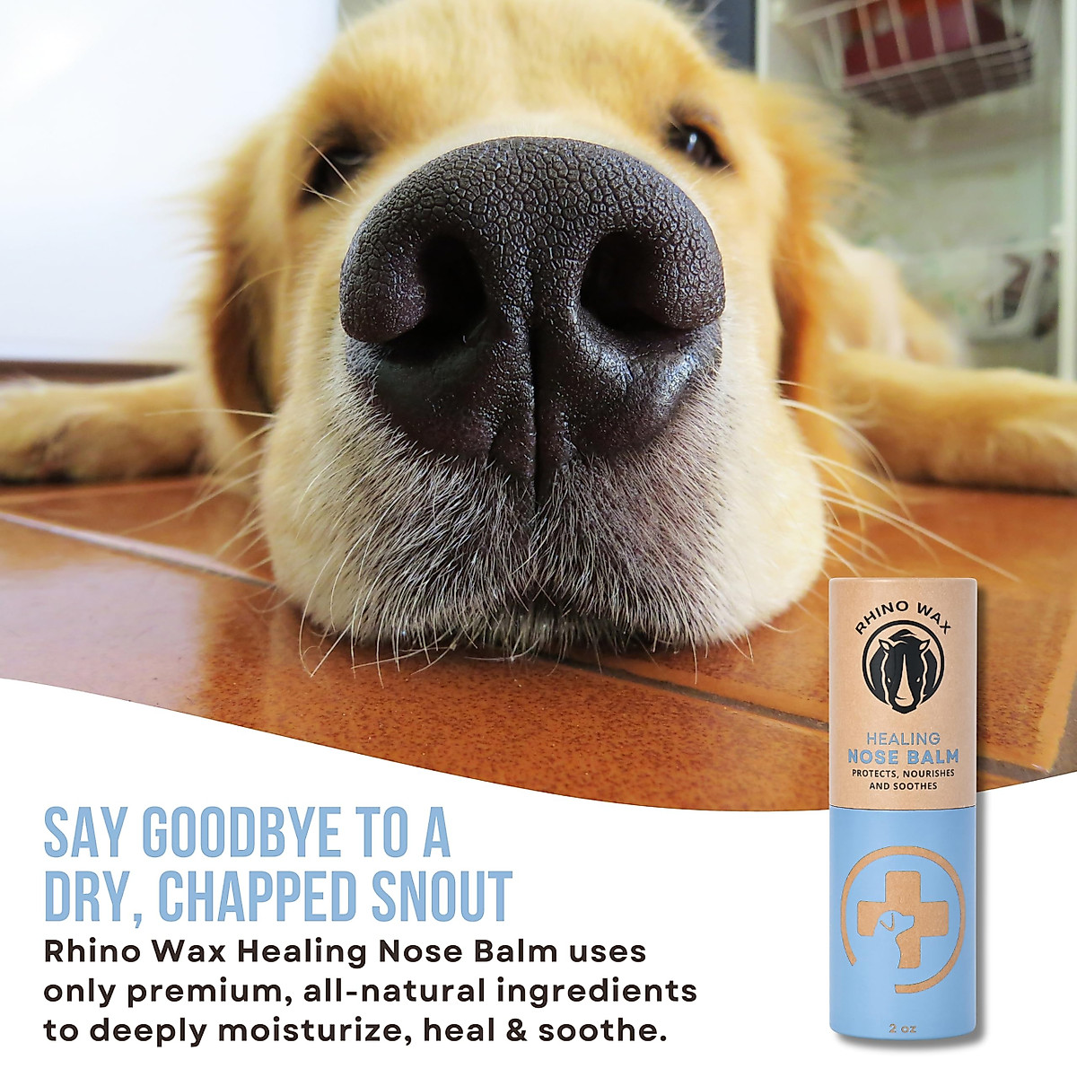Rhino Wax - Healing Dog Nose Balm 2oz - Natural Snout Soother for Dogs - For Dry, Cracked, Irritated Noses - Dog Nose Butter - Dog Nose Moisturizer - 100% Natural Ingredients - Lick-Safe - Made in USA